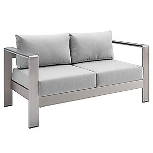Modway EEI-4226-SLV-GRY Shore EEI-4226-SLV-GRYShore Sunbrella Patio Loveseat in Silver Gray