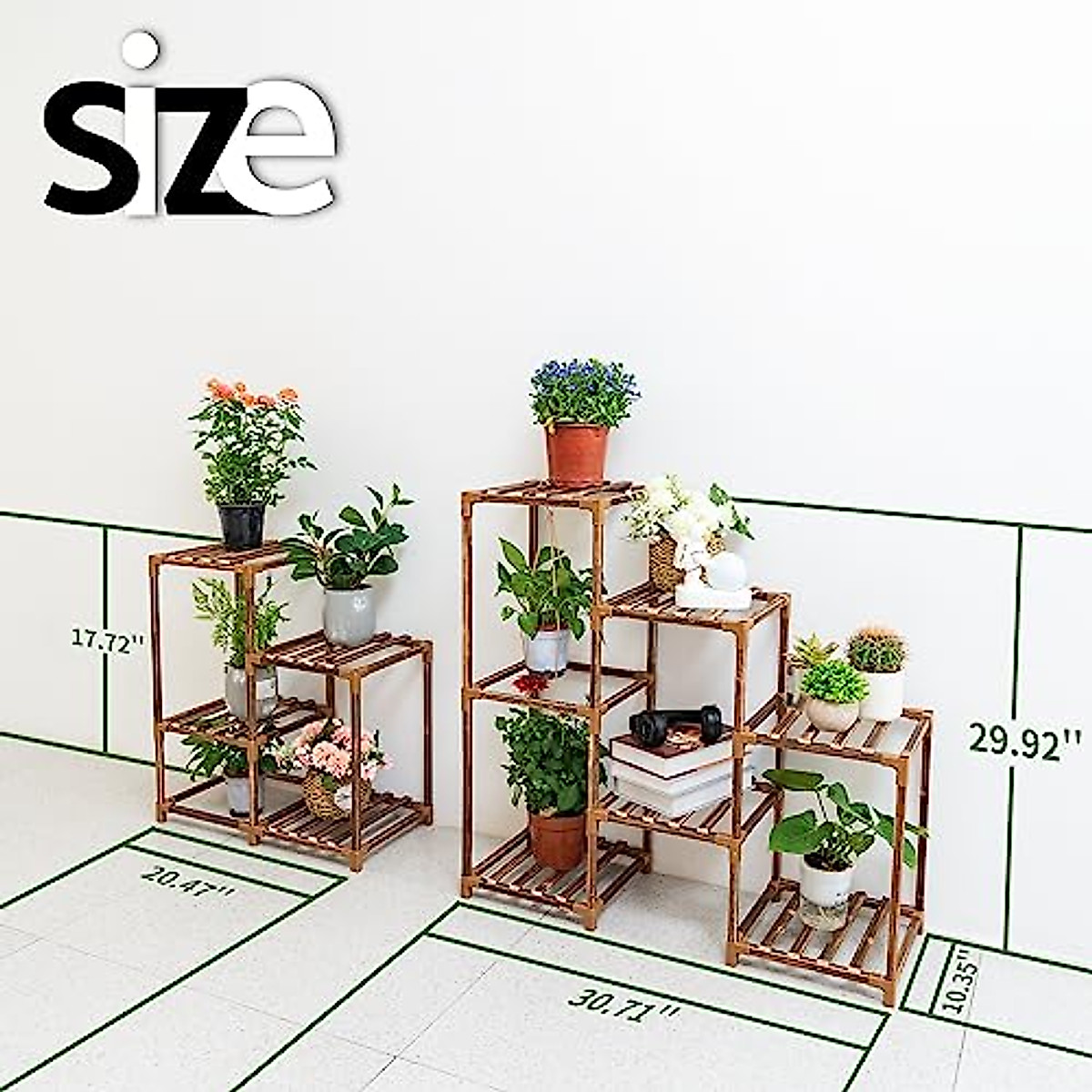 Uneedem Wood Plant Stand Indoor Outdoor Corner Plant Shelf Stand, 5 Tiered 10 Potted Flower Plant Stands for Indoor Plants Multiple, Plant Shelves Stands Rack for Living Room, Patio, Balcony
