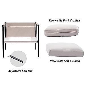 DUOMAY Mid-Century Modern Accent Chair - Soft Linen Upholstered Lounge Reading Chair for Bedroom - Comfy Lightweight Livinig Room Chairs - Beige