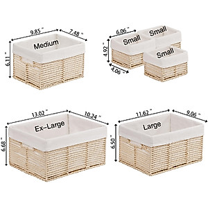 Vagusicc Wicker Storage Basket, 6 Pack Baskets for Organizing, Wicker Baskets with Handle, Rectangular Wicker Baskets for Storage Shelves, Cube Storage Bins for Closet/Clothes/Dresser, Beige