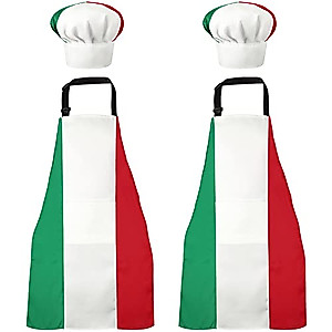 Syhood 4th of July Chef Hat and Apron for Women Men Italian Stripes Solid Baking Fabric Cooking Apron for Home Kitchen (Red-White-Green Pattern)