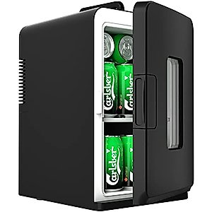 15 Liter/21 Cans Mini Fridge, 110V AC/12V DC Skincare Fridge for Bedroom, Portable Thermoelectric Cooler and Warmer Small Refrigerator for Makeup, Food, Drinks, Office and Car, Transparent Window