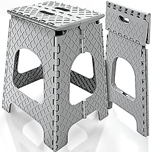 Mueller Folding Step Stool, 18 Inch Heavy Duty Step Stools for Adults and Kids, Lightweight and Portable Foldable Stool for Kitchen, Bathroom, Non-Slip and Sturdy, Holds up to 300lbs, White