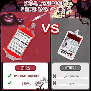 leconico Halloween Blood Bags for Drinks - 12pcs Halloween Blood Bags, 350ML Halloween IV Blood Bags, Blood Bags Drink Pouches for Halloween, Christmas, Vampire Themed Parties and Masquerade