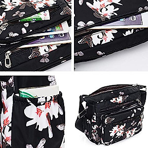 Nawoshow Nylon Floral Multi-Pocket Crossbody Purse Bags for Women Travel Shoulder Bag (Flower&Butterfly)