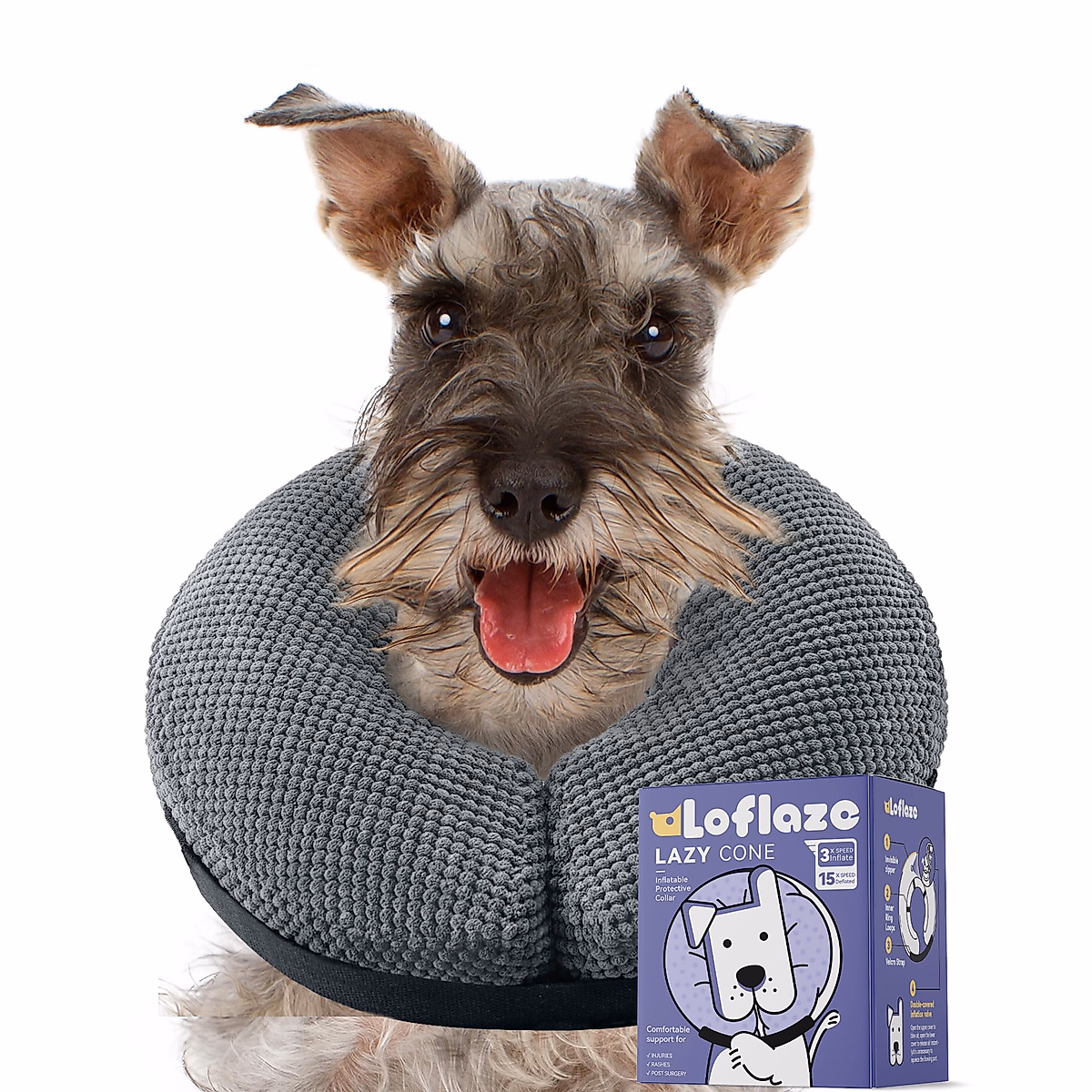 Loflaze Soft Inflatable Dog Cone Collar Alternative After Surgery - Dog Neck Donut E Collar for Large Medium Small Dogs Cats Post Surgery - Recovery Collar to Stop Licking - Grey, M