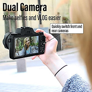 VJIANGER Digital Camera 4K Vlogging Camera 64MP Mirrorless Cameras for Photography with Dual Camera, WiFi, 52mm Fixed Lens, 4.0" Touch Screen, 32GB SD Card & Camera Bag(W05-Black2)