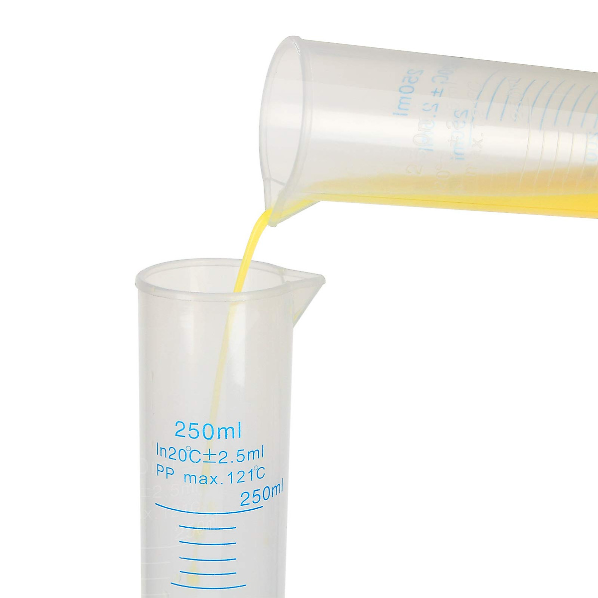 5pcs Measuring Cylinder 250ml Hexagonal Base Transparent Plastic Graduated Cylinder（Blue Scale） Premium Polypropylene 250ml Science Measuring for Lab Test Tube