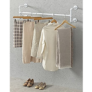 Industrial Pipe Clothes Racks, Wall Mounted Garment Racks, Space-Saving Display Hanging Clothing Racks, Heavy Duty Steampunk Detachable Multi-Purpose Hanging Rod for Closet Storage, Black (White)