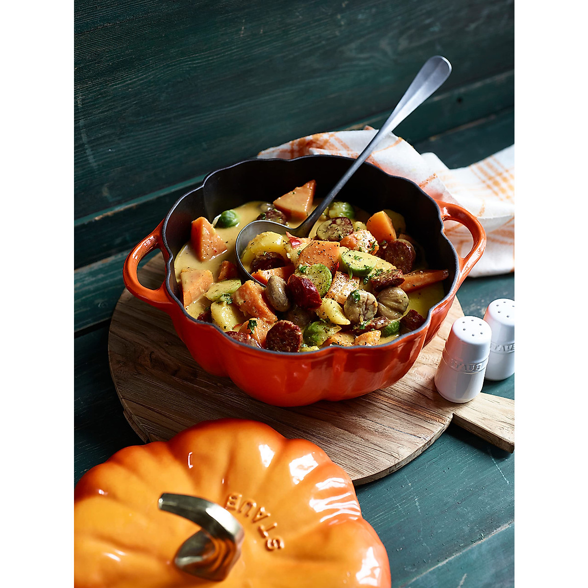 STAUB Cast Iron 3.5 Qt Pumpkin Dutch Oven, Cocotte, Burnt Orange, Made in France