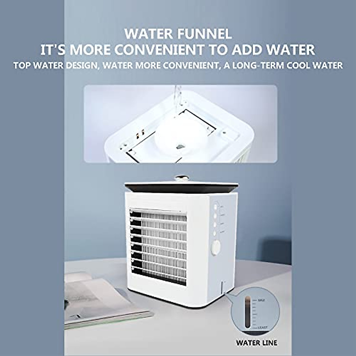 Evaporative Mini Air Conditioner, Personal Air Cooler, Cooling Fans, Mini Air Conditioner with 4 Wind Speeds, Built-In High-capacity Rechargeable Battery, For Home Room Camping Car Office #B