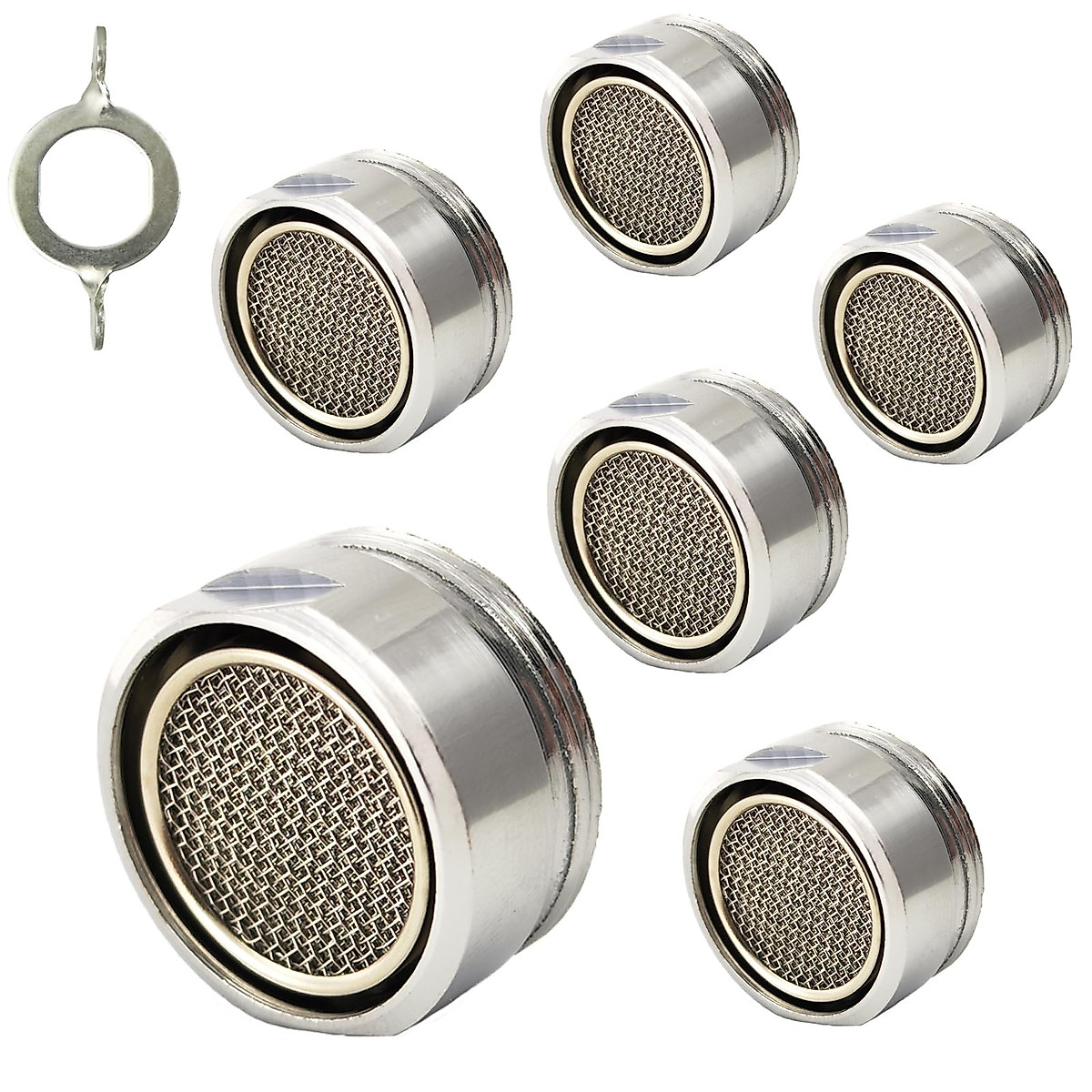 TSBSHum Bathroom Sink Aerator,2.2 GPM Faucet Aerator, Made of Solid Brass and Stainless Steel,15/16 Inch Male Thread Faucet Replacement with Gasket,For Kitchen and Bathroom,6PCS(Silvery)