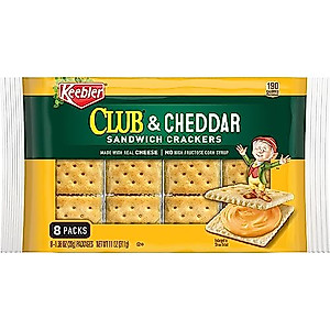 Keebler Sandwich Crackers, Single Serve Snack Crackers, Lunch Snacks, Club and Cheddar, 11oz Tray (8 Packs)