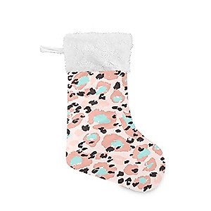 Kigai Christmas Stockings Pink Leopard Spots Large Candy Stockings Stuffers Kids Cute Xmas Sock Decorations 2PCS for Home Holiday Party 12" x18"