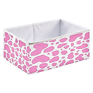 xigua Pink Cow Print Cube Storage Bins Organizer - 11x11x11 Inch Foldable Fabric Storage Baskets with Dual Handles for Closet Room Storage Room Shelves (1PACK)