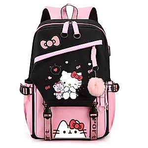 Cute Girls Student Backpack Fashion Laptop bag School Bookbag Travel Backpack with USB Charging Port and Headphone Port (Pink 1)