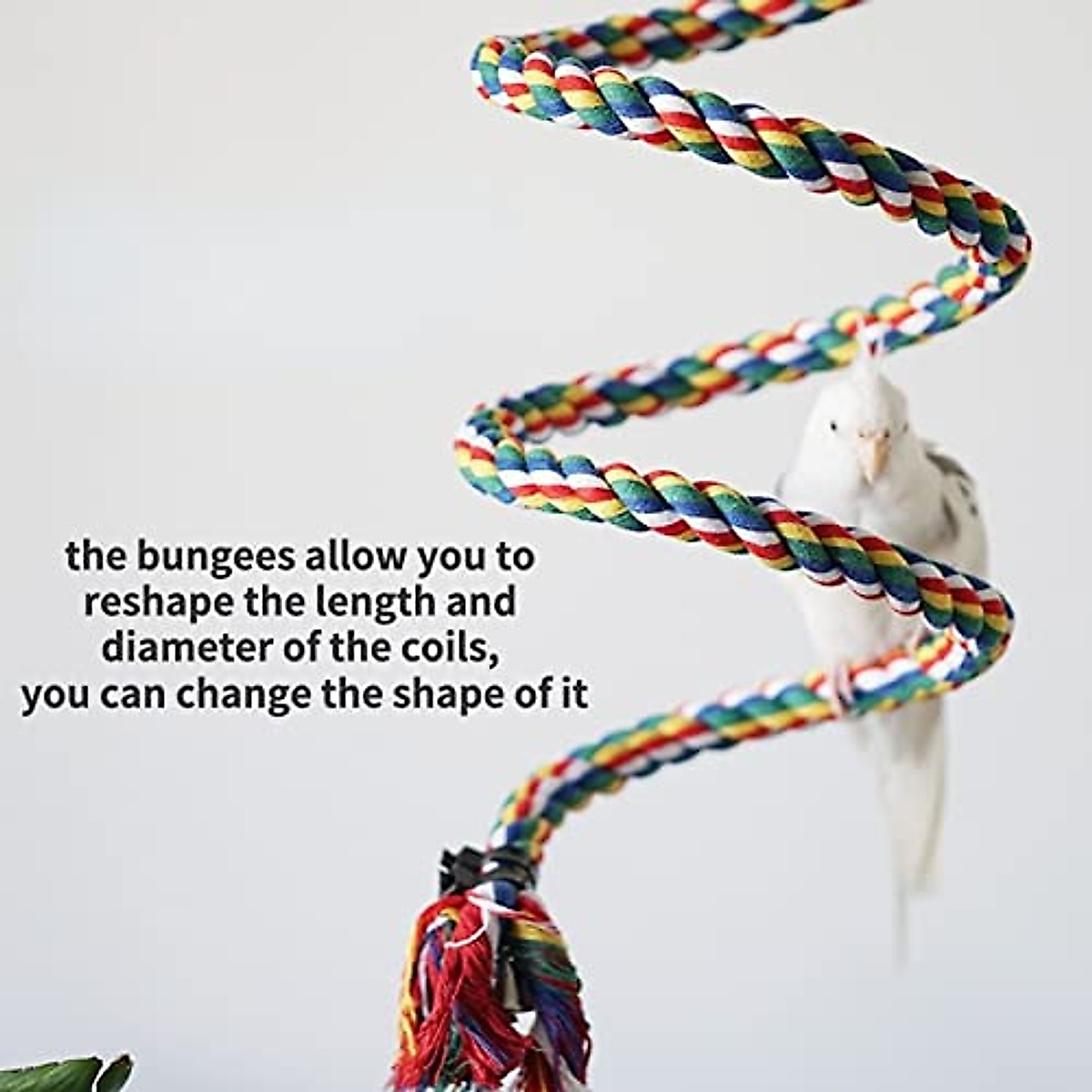 Bird Spiral Rope Perch, Cotton Parrot Swing Climbing Standing Toys, Bird Cage Toy for Lovebirds Budgies Tiels Green Cheek Conures Senegals Quaker Parakeets (S)