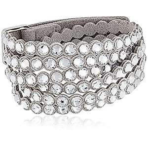 SWAROVSKI Power Collection Women's Bracelet, Wrap Strand Bracelet made of Gray Alcantara Fabric Band accented with Gray Crystals and Adjustable Closure