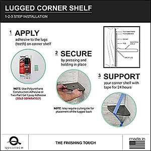 Questech Décor 8 Inch Corner Shower Shelf and 5 Inch Shower Caddy Foot Rest, Metro Lugged Back for New Construction, Mounted Bathroom Shower Organizer, Cool Gray