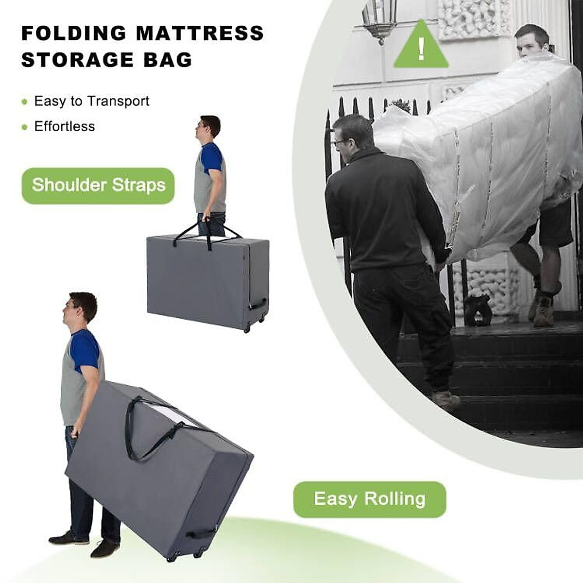 Cuddly Nest Rolling Folding Mattress Storage Bag - Heavy Duty Storage Container Fits for Tri-Fold Mattress Christmas Tree with 2 Wheels & Handles(Fits 6" QUEEN Mattress)