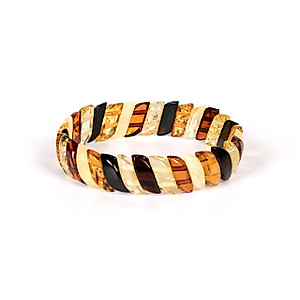 AMBERAGE Natural Baltic Amber Stretch Bracelet for Women - Hand Made from Polished/Certified Baltic Amber Beads(Multi)