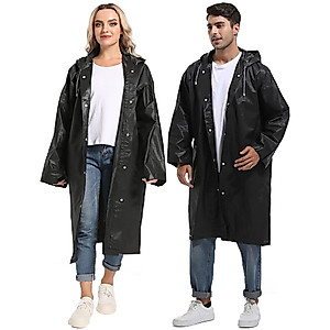 Borogo Rain Ponchos for Adults Reusable 2Pcs Raincoats Emergency Survival With Hoods And Sleeves for Women Men Black