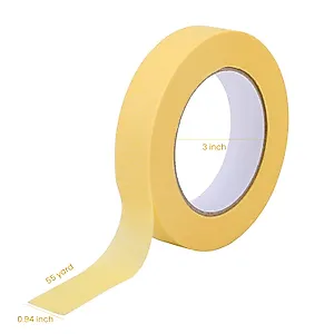 Lichamp 3-Pack Automotive Refinish Masking Tape Yellow 25mm x 55m, Cars Vehicles Auto Body Paint Tape, Automotive Painters Tape Bulk Set 1 inch x 55 Yards x 3 Rolls