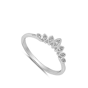 Princess Lotus Flower Marquise Tiara Sterling Silver Ring Size 7