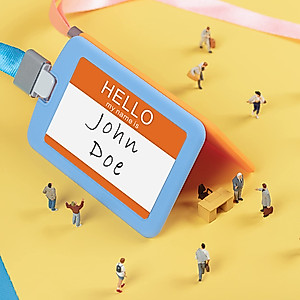 Hycodest Hello My Name is, Sticker Writing Stickers Easy Peel and Stick Badges Sensitive Name Tag 3.5"x2.35", 200 Pcs (Orange)
