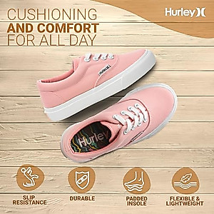 Hurley Marley Kids Lace Up Canvas Sneakers – Low Cut Skateboarding Shoes for Kids, Sports Shoes for Boys and Girls, Pink