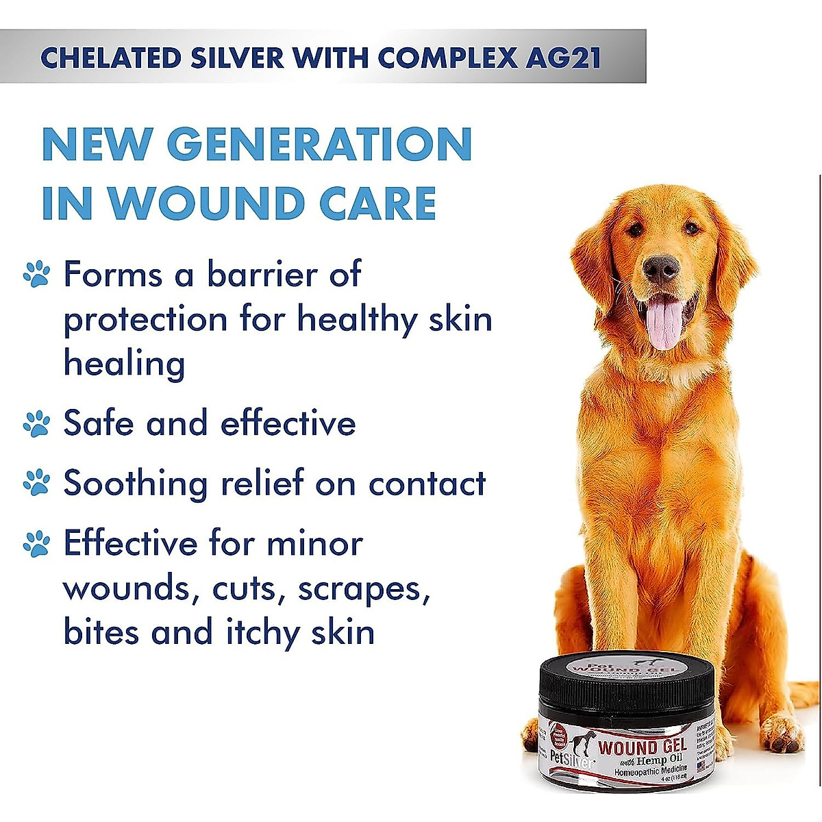 PetSilver Wound Gel with Complex AG21 & Hemp Oil | Chelated Silver 200 ppm | Dog & Cats | Wounds | Hot Spots | Itches | Skin Irritations | Burns | Rashes | Sores | Homeopathic Relief | 4oz