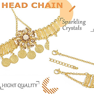 Woeoe Crystals Head Chain Jewelry Gold Retro Headpiece Coin Boho Vintage Belly Dance Prom Costume Hair Chains Accessories for Women