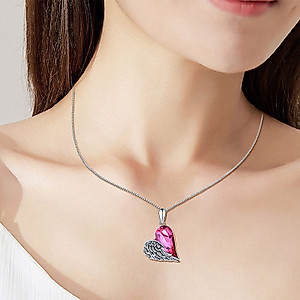 TwoAnts Angel Wings Necklace 925 Sterling Silver Guardian Angel Love Pendant Necklace with Love Heart Crystal Necklace Jewelry Graduation Birthday Gifts for Her Women Wife