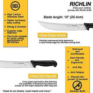 Richlin Butcher Knife,10-Inch Chef Knife Breaking Knife Steak Knife Cimiter Knives,Ultra Sharp Kitchen Knife Made of High Carbon Stainless Steel(Black)