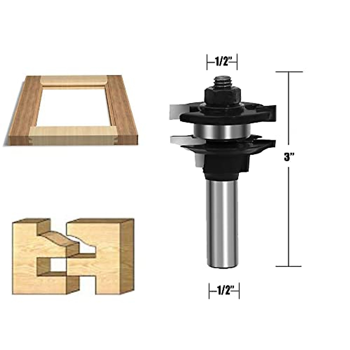 OLETBE 3 PCS Router Bit Set, 1/2-Inch Shank Round Over Raised Panel Cabinet Door Rail and Stile Router Bits, Woodworking Wood Cutter, Wood Carbide Groove Tongue Milling Tool(Silver)
