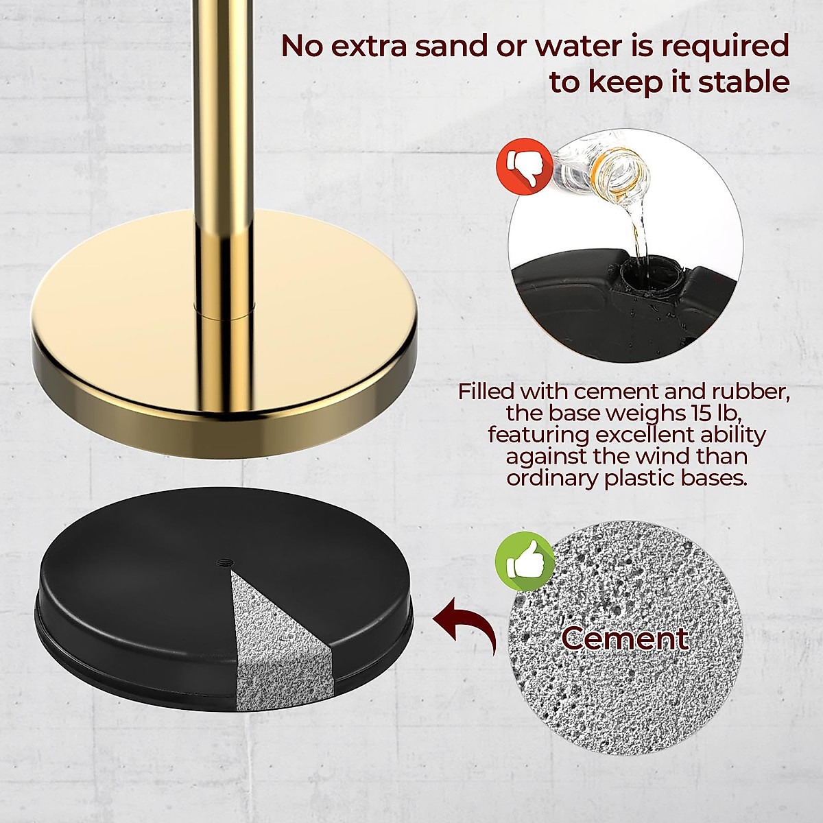 Yaheetech 2pcs Stainless Steel Stanchion Posts - 6.6FT Extended Red Velvet Rope Retractable Barriers Ropes Safety Barriers Set with Stable Base for Party Supplies Theater Hotels Clubs Museums, Gold