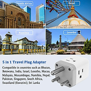 TESSAN South Africa Power Adapter, Type M Travel Adapter Plug with 3 US Outlets and 2 USB Ports, US to South Africa Plug Adapter Botswana - Safe Grounded