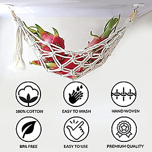 DEWECHO Macrame Fruit Hammock Under Cabinet - Banana Hammock for Boho Kitchen Decor - Hanging Fruit Hammock to Store All Your Produce in Small Places - Kitchen Storage Ideas also for RV