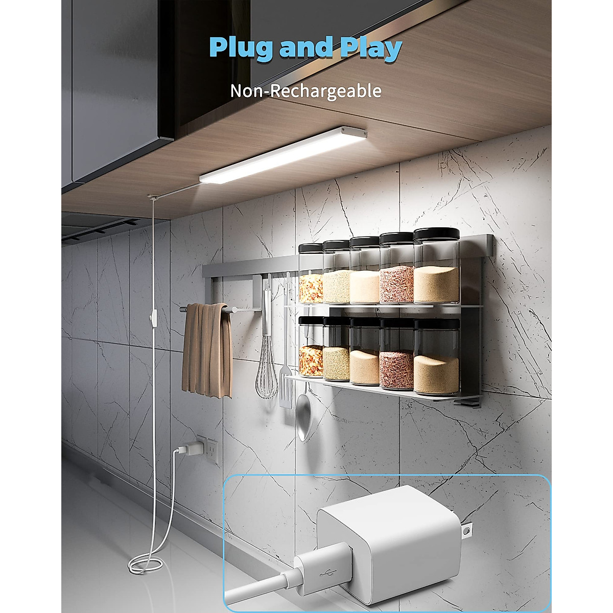 ASOKO Plug-in Under Cabinet Lighting, 16Inch LED Workbench Lights with Super Brighten 700Lumen and Dimmable 6000K Cool White, Memory Function Desk Lamp for Kitchen Sink/Desk/Workbench