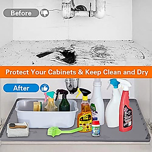 iArtker Under Sink Mat for Kitchen Waterproof,34" x 22" Sink Cabinet Organizer Tray,Slight Slope Water Gathering,Silicone Under Sink Liner for Kitchen Bathroom,Liner Drip Tray with Drain Hole (Grey)