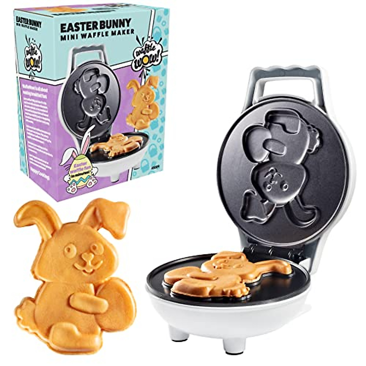 Easter Bunny Mini Waffle Maker - Make Holiday Breakfast Special for Kids & Adults w Cute Bunny Waffles or Pancakes- Individual 4 Inch Waffler Iron, Fun Easter Basket Stuffer or Egg Hunt Surprise Gift