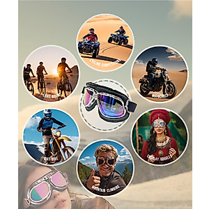 CRG Sports Motorcycle Goggle Aviator Pilot Style Cruiser Scooter Motocross Goggles for Men, Women, Adults