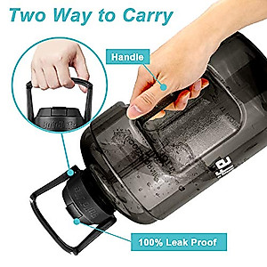 QuiFit 1 Gallon Water Bottle - with Straw & Motivational Time Marker Leak-Proof BPA Free Reusable Gym Sports Outdoor Large(128OZ) Capacity Water Jug(Black,1 Gallon)