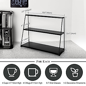 PUERSI Coffee Mug Holder, Mug Display Rack for Countertop, Metal Coffee Cup Holder, 3 Tier Mug Shelf for Coffee Bar, Coffee Station Accessories, Coffee Bar Organizer for Kitchen, Office, Home - Black