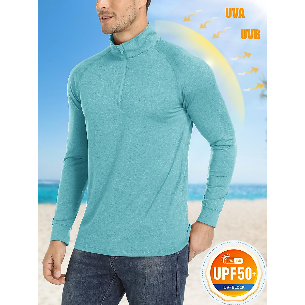 MAGCOMSEN Men's Half Zip Pullover Long Sleeve Tee Shirts UPF 50+ Quick Dry Performance Golf Tennis T-Shirt Men Light Green,S