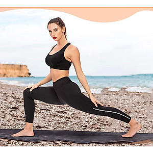 RIBIKA Leggings for Women Yoga Pants Tummy Control with Pocket Sauna Sweat Workout Tank Top Black Gym Butt Lifting