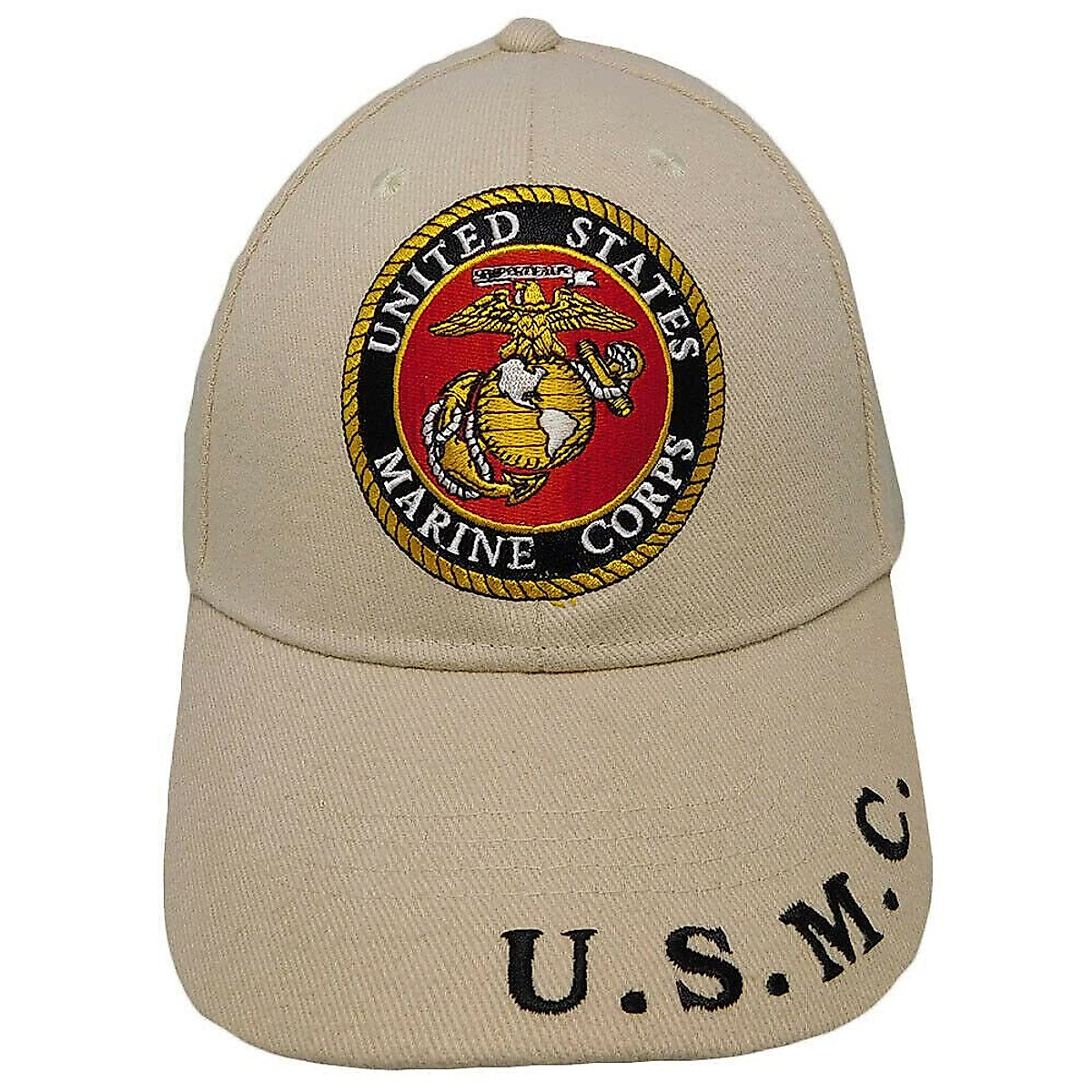 US United States Marine Corps U.S.M.C. Round Emblem Logo Khaki Adjustable Embroidered Cotton Hat Cap - Officially Licensed