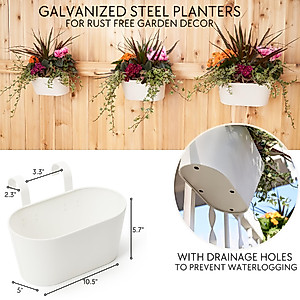 Beautiful Hanging Flower Pots for Outside Railing Or Fence - Stylish Set of 3 Outdoor Planters For Any Balcony, Porch or Deck - Window Planter Boxes Are Perfect to Grow Fresh Herbs & Flowers at Home