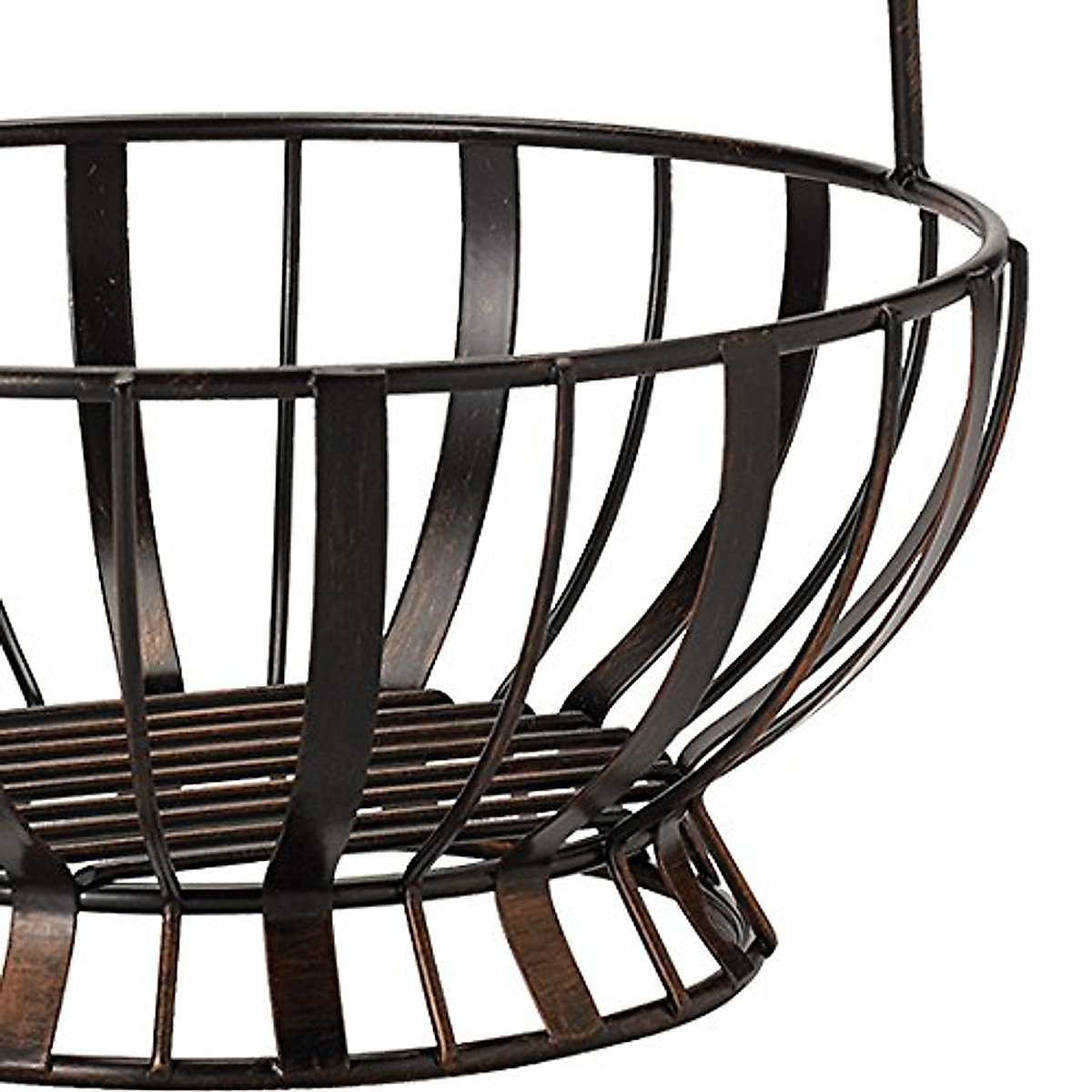 Gourmet Basics by Mikasa Band and Stripe Metal Fruit Basket with Banana Hook, Antique Black