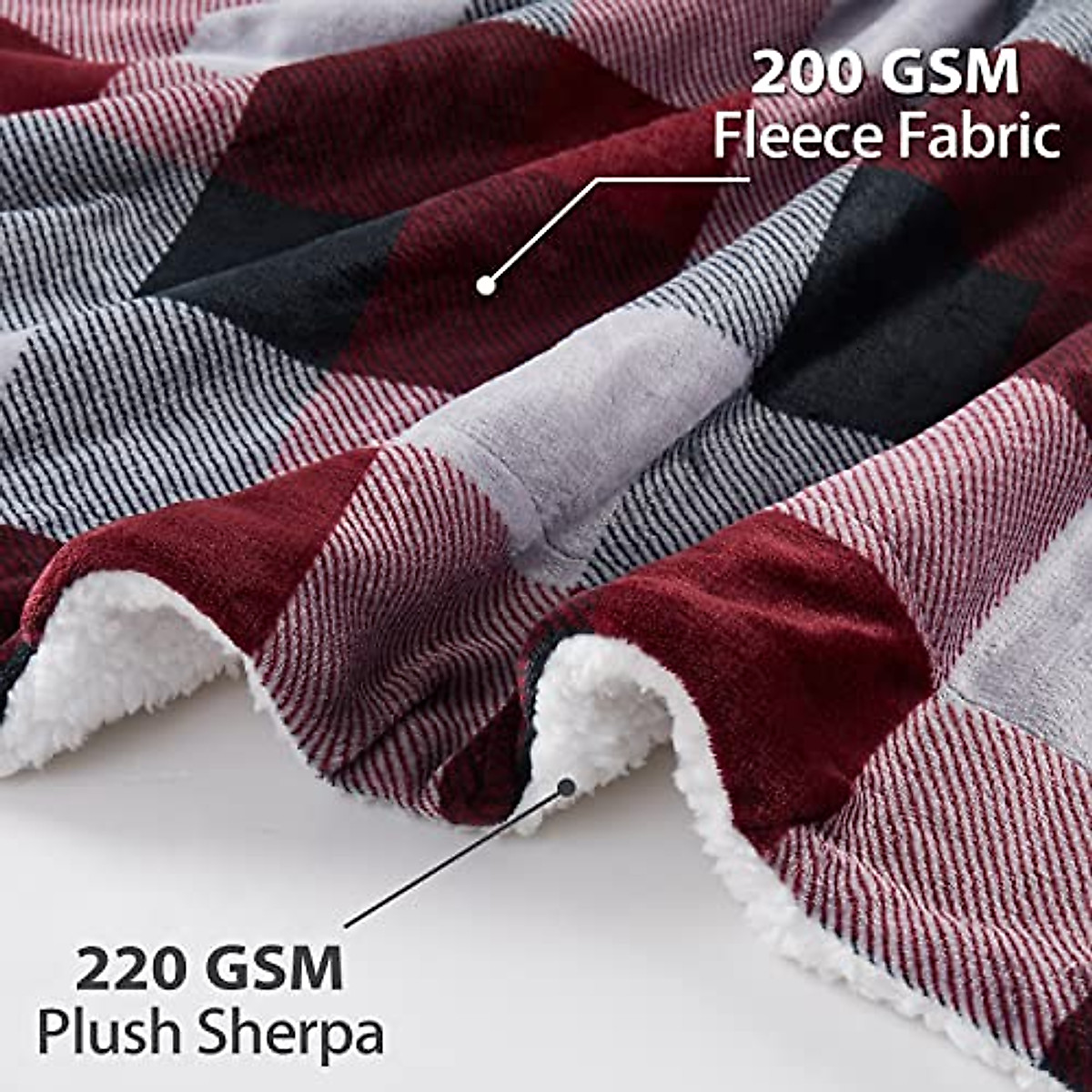 L'AGRATY Sherpa Fleece Blanket Plaid Blanket Super Soft Blankets & Throws for Couch, Red and Black Warm Plush Throw Blanket for Chair Sofa, Fuzzy Cozy Blanket, 60 x 70 inches